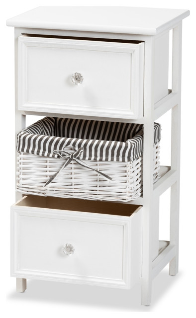White Finished Wood 2-Drawer Storage Unit With Baskets - Transitional ...