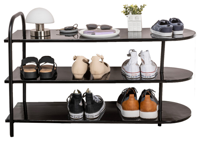 Modern 9-Pair 3-Tier Iron Curved Decker Shoe Rack - Transitional - Shoe ...