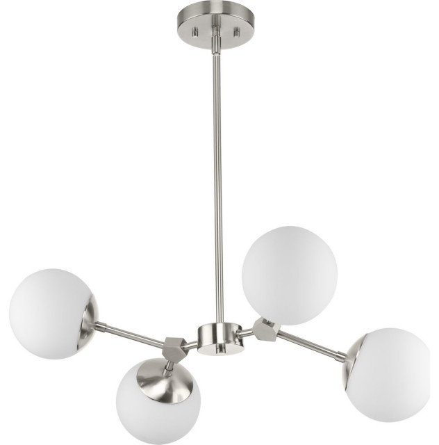 Haas Collection Four-Light Brushed Nickel Mid-Century Modern Chandelier ...
