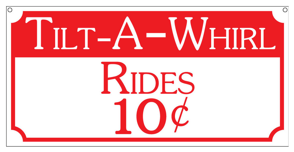 Tilt-A-Whirl Rides 10C, Aluminum Carnival Sign Amusement Park Fair Sign ...