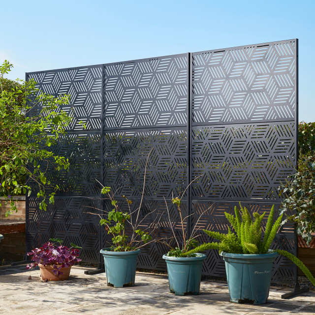 6ft Geometric Pattern Privacy Screen Fence - Transitional - Screens And ...