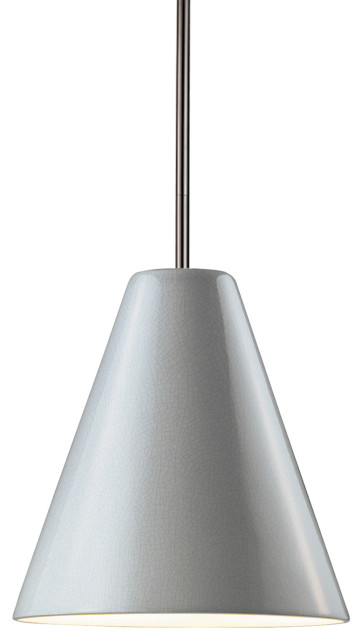 Radiance Cone Pendant, White Crackle, Brushed Nickel, Rigid Stem, LED ...