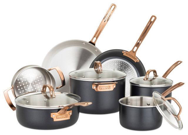 3-Ply 11-Piece Cookware Set, Black With Copper PVD Handle - Cookware ...