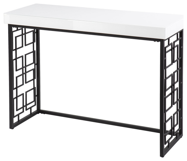 Modern Console Table, Interlocking Squares Side Panels & Glass Top ...