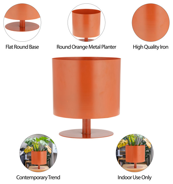 Ec Metal, 10", Flat Round Base Planter, Burnt Orange, 10x10x11 inches ...