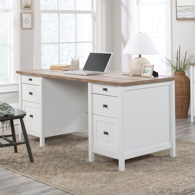 Pemberly Row Contemporary Engineered Wood Executive Desk in White ...