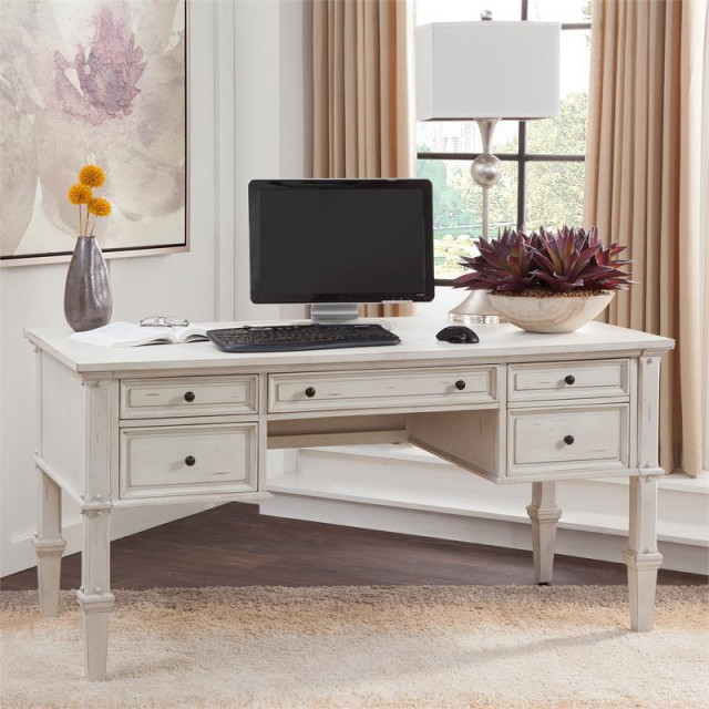 American Woodcrafters Sedona Antique White 60-inch Wood Storage Desk ...