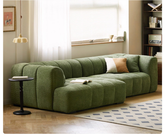 Lamb fleece Fabric Sofa green, Matcha Green 4-Person Corner Left Chaise Longue Sofa 120x51.2x27 ...