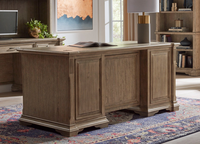 Traditional Wood Double Pedestal Executive Desk Fully Assembled Light ...