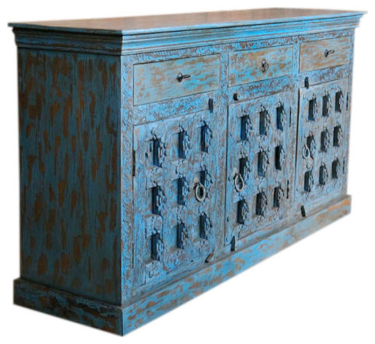 Consigned Rustic Credenza Carved Farmhouse Sideboard Antique Doors ...