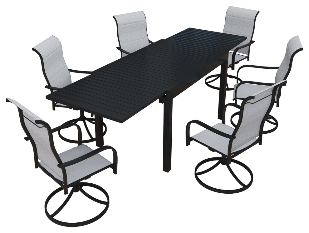 7 Piece Metal Frame Patio Dining Set, Aluminum Extendable Dining Table ...