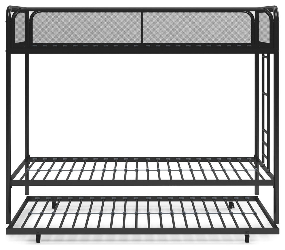 Black Twin Metal Bunk Bed with Safety Rails, Built-In Ladder, and ...