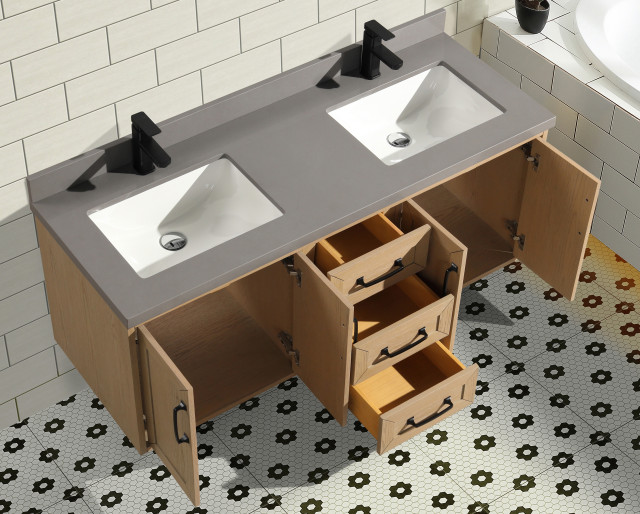 Venice 55" Floating Bathroom Vanity Oak Gray - Transitional - Bathroom ...