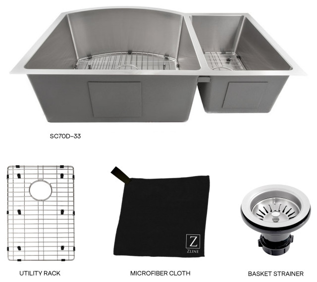 ZLINE 33 In. Under Mount Sink, Stainless Steel, Double Bowl, SC70D-33 ...