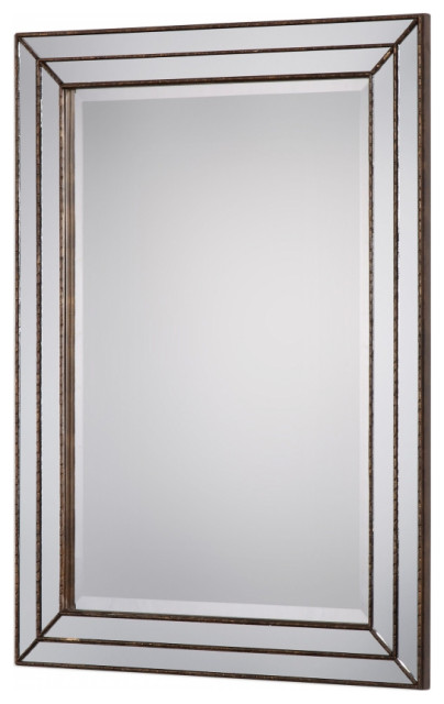 Metallic Bronze, Grooved Texture and Mirror Inlays Rectangular Mirror ...
