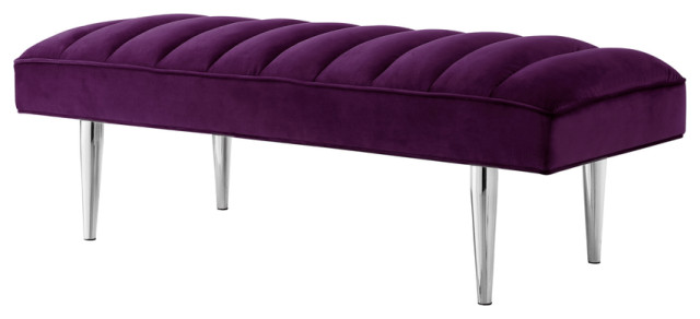 53" Purple And Silver Upholstered Velvet Bench - Midcentury ...