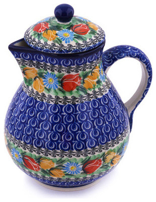 Polish Pottery 34 oz. Stoneware Pitcher Hand-Decorated Design ...