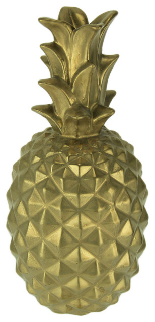 Metallic Gold Ceramic Tropical Pineapple Decor Statue, One Size - Tropical - Decorative Objects ...