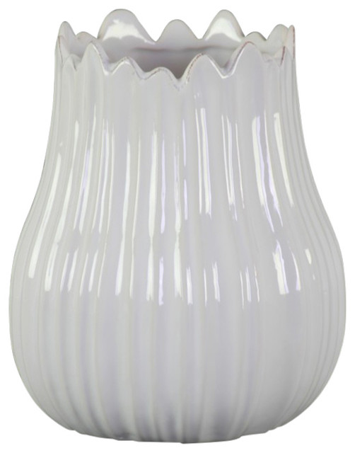 Round Shaped Ceramic Bellied Vase with Irregular Shape, Glossy White ...