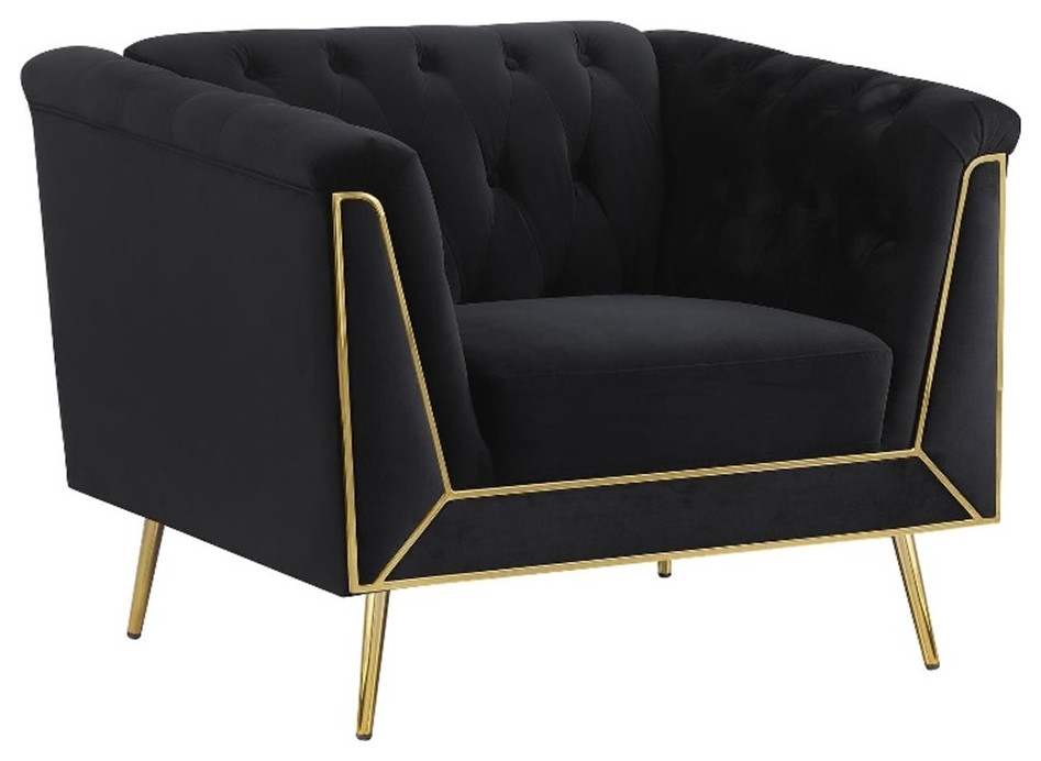 Coaster Holly Velvet Upholstered Tuxedo Arm Tufted Back Chair Black ...