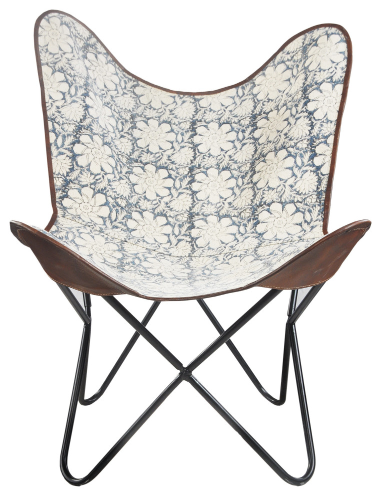 Floral Canvas and Leather Butterfly Accent Chair - Rustic - Armchairs ...