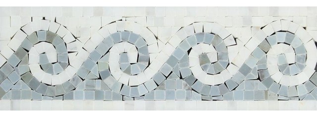Oriental White Honed Marble Wave Border With Blue-Gray Dots, 5 pieces ...