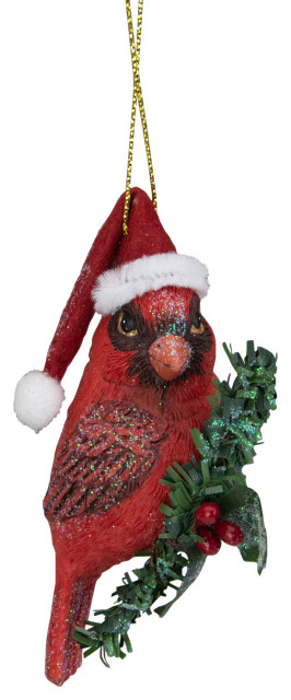 3.5" Red Cardinal Bird Wearing Santa Hat Christmas Ornament - Modern ...