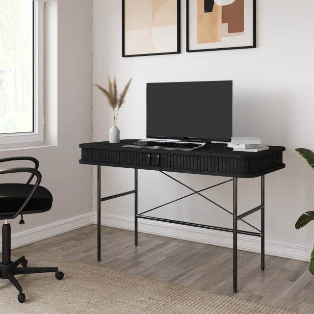 Mid-Century Modern Rounded Sliding Door Desk 47x24 - Midcentury - Desks ...