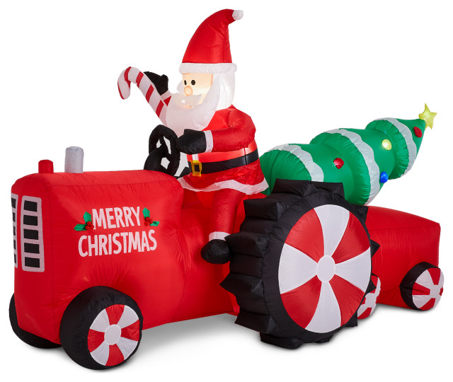 11FT Lighted Inflatable Santa on Tractor Decor - Outdoor Holiday ...