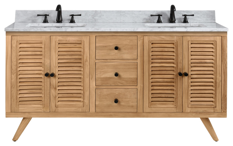 Avanity Harper Vanity Combo, Natural Teak, 61" - Midcentury - Bathroom ...