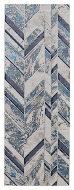 Weave & Wander Armada Modern Navy Blue/Beige Rug, 2'10"x7'10" Runner - Contemporary - Hall And ...