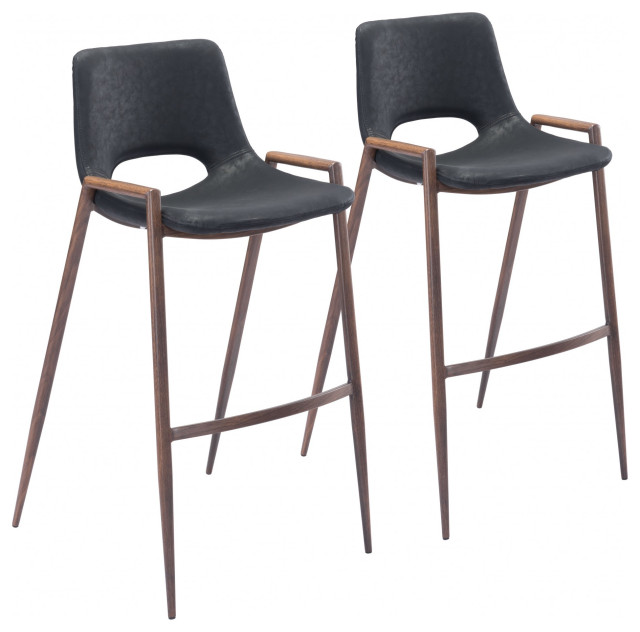 Set of Two Black Retro Modern Funk Bar Chairs - Midcentury - Bar Stools ...