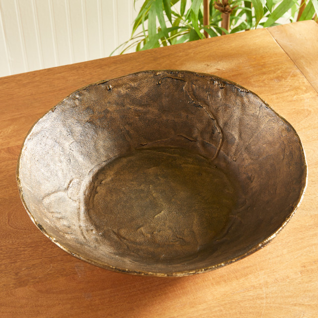 Textured Brass Bronze Organic Round Decorative Bowl 17 in Large Modern ...