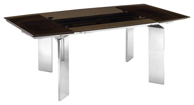 Astor Extendable Dining Table with Stainless Base and Smoked Top ...