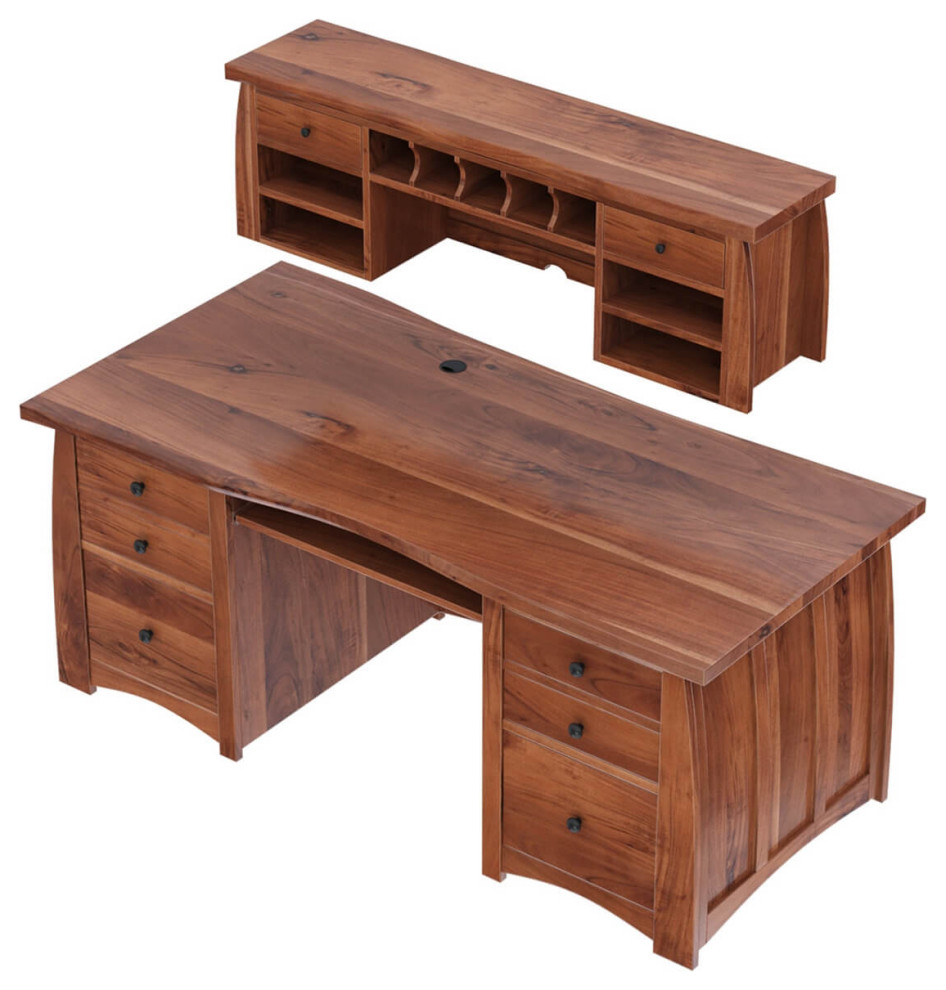 Helston Solid Wood Live Edge Home Office Executive Desk w Hutch ...