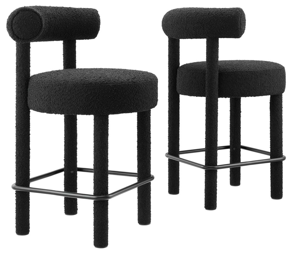 Toulouse Boucle Fabric Counter Stool - Set of 2 - Black Black - Modern ...