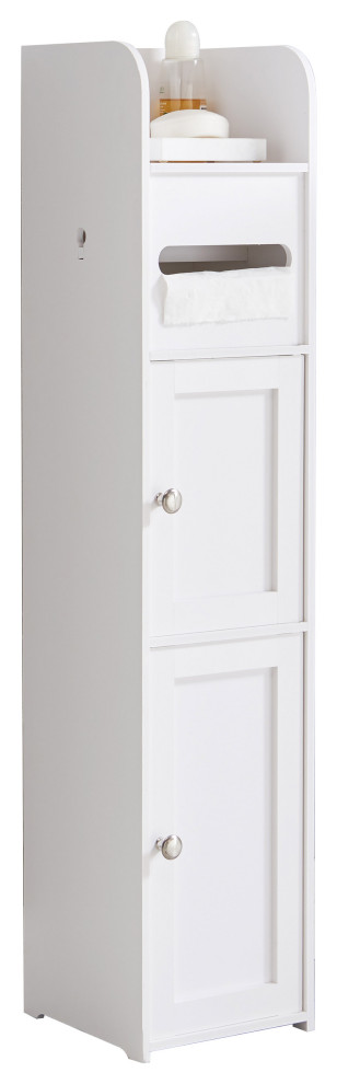 Bexley Wood Bathroom Floor Storage Cabinet, White, 8"W x 8"D x 36"H ...