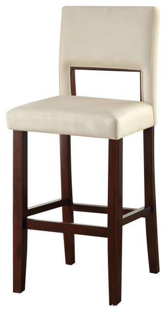 Reiko Bar Chair, 1-Piece, White PU and Espresso - Transitional - Bar ...