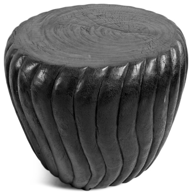Black Stained Wood Swirl Stool - Rustic - Side Tables And End Tables ...