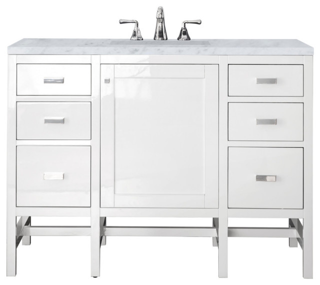 Addison 48" Vanity, Glossy White, Carrara White Top - Transitional ...