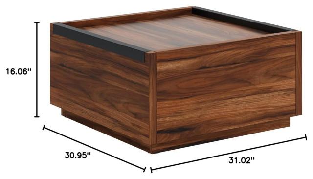 Modern Coffee Table, Square Wooden Top With Storage Drawers, Blaze ...