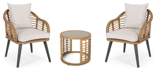 Fern Indoor Modern Boho Wicker Chat Set With Side Table - Tropical ...