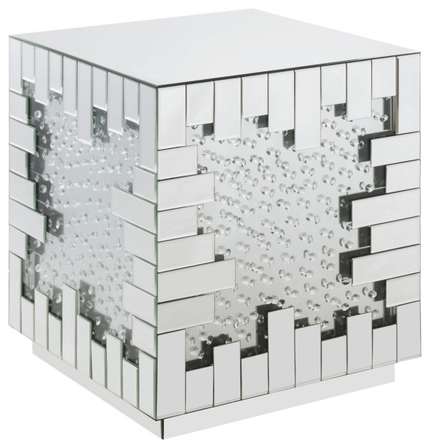 Contemporary End Table, Mirrored Design With Cube Shape & Unique Caving ...