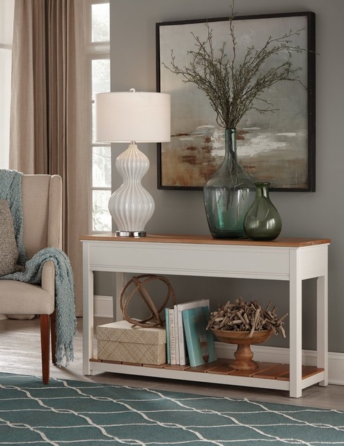 Savannah 50" Console Table, Ivory With Natural Wood Top - Transitional ...