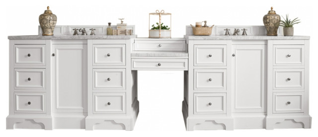 118 Inch Double Sink Bath Vanity, White, Makeup Table, Choice of Top ...