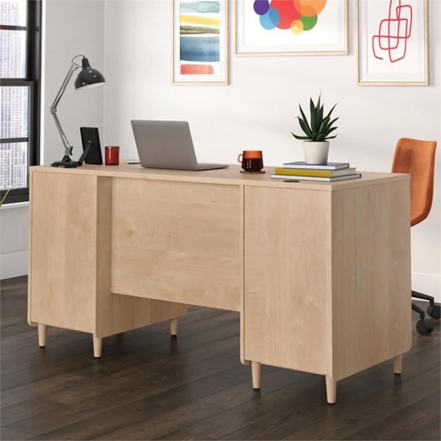 Pemberly Row Engineered Wood Executive Desk in Natural Maple ...