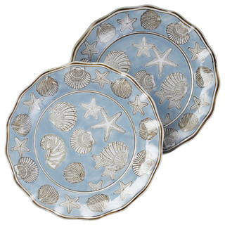 Seashell Design Round Platters, Set of 2 - Beach Style - Decorative ...