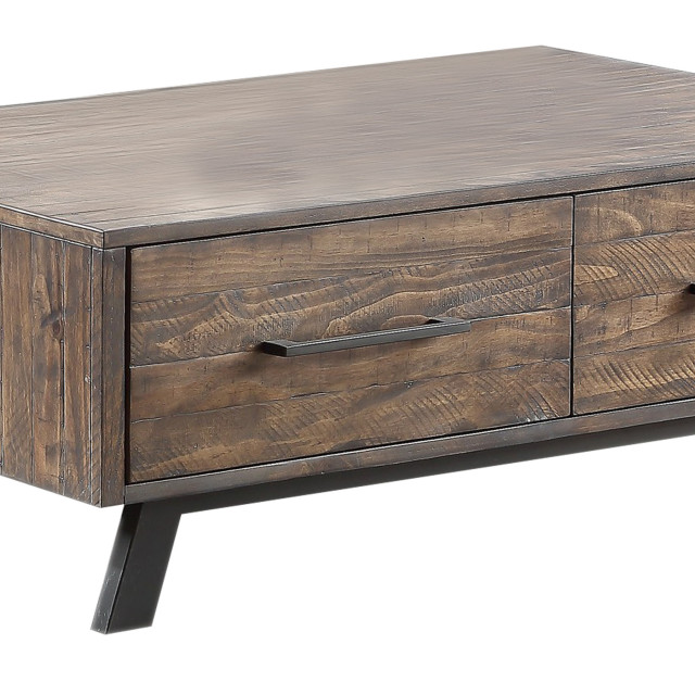 Rustic Plank Style Detailing Cocktail Table with 2 Drawers, Brown ...