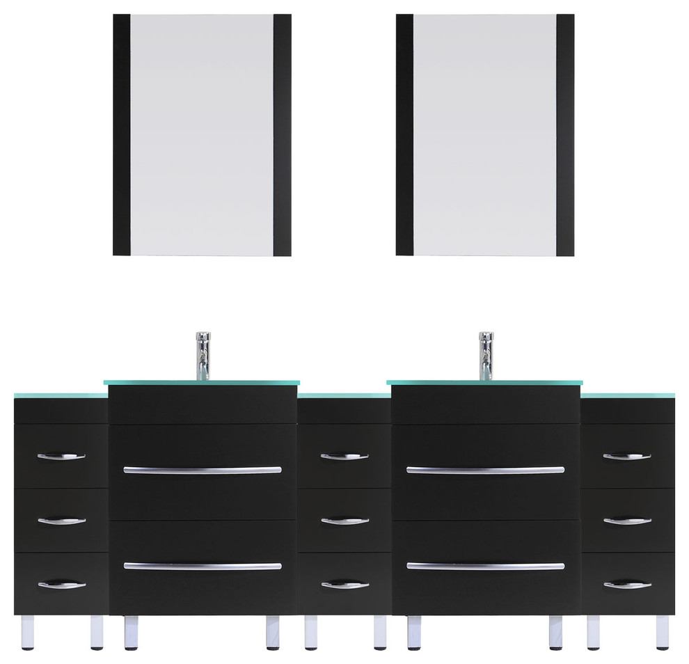 96" Black Vanity, 30" Double Sink Bases, Triple 12 Drawer Bases, LV4 ...