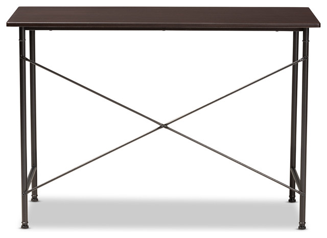 Tavin Industrial Espresso Wood and Black Metal Criss-Cross Desk ...